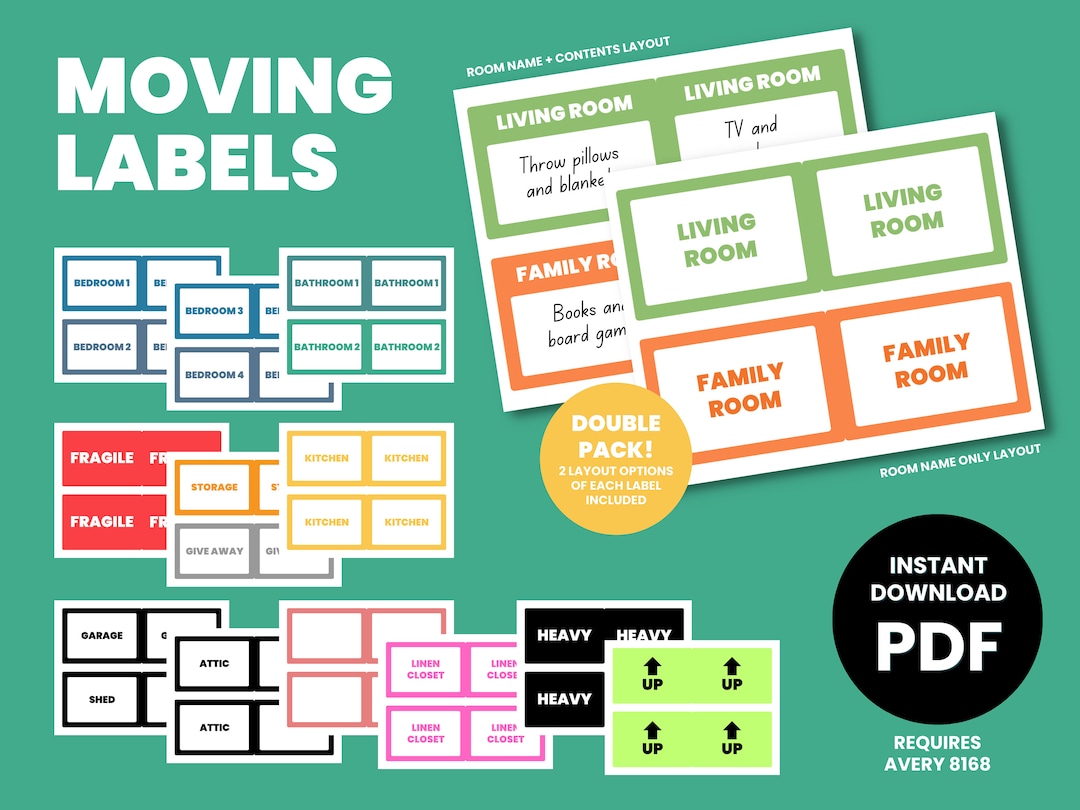 Moving Label Stickers, Packing Organization, Digital Download Printable ...