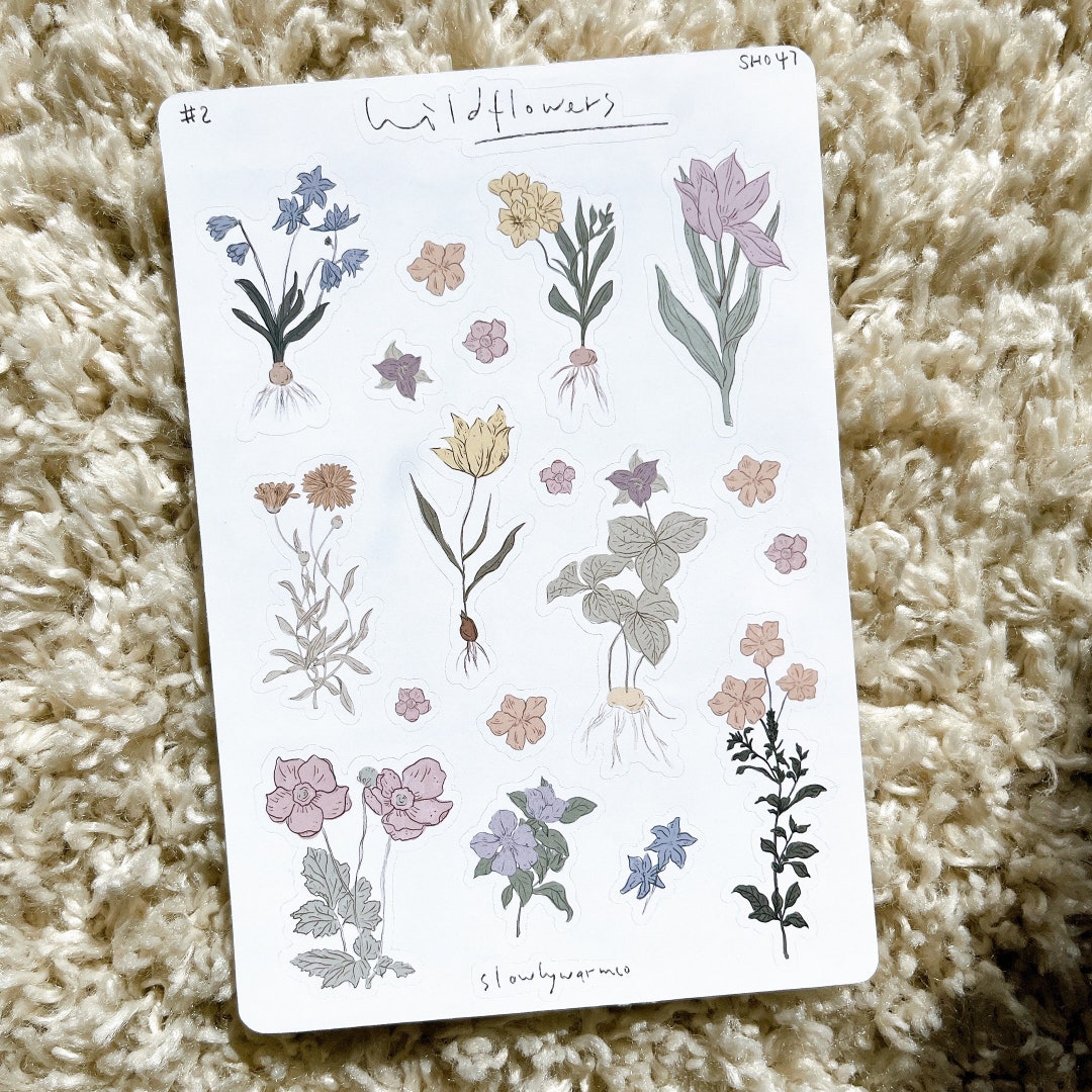 Aesthetic Wildflower Sticker Sheet, Flower Stickers, Bujo Stickers ...
