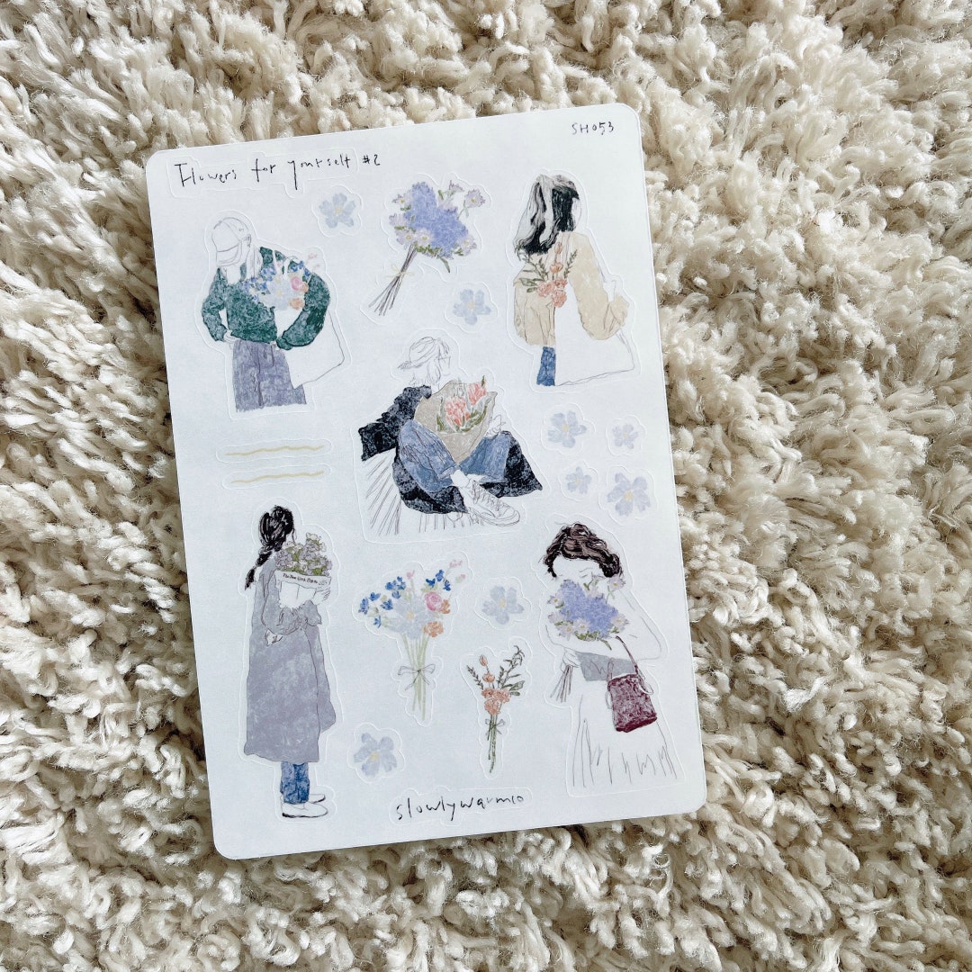 Flowers for Yourself #2, Aesthetic Transparent Sticker Sheet, Bujo ...