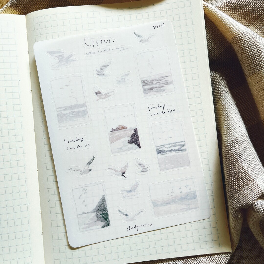 A Day Bay the Sea Aesthetic Transparent Sticker Sheet, Bujo Sticker ...