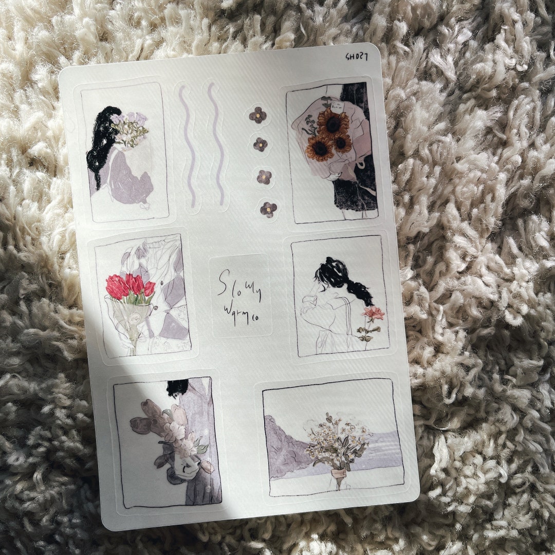 Flowers for Yourself Transparent Aesthetic Sticker Sheet, Flower Bujo ...