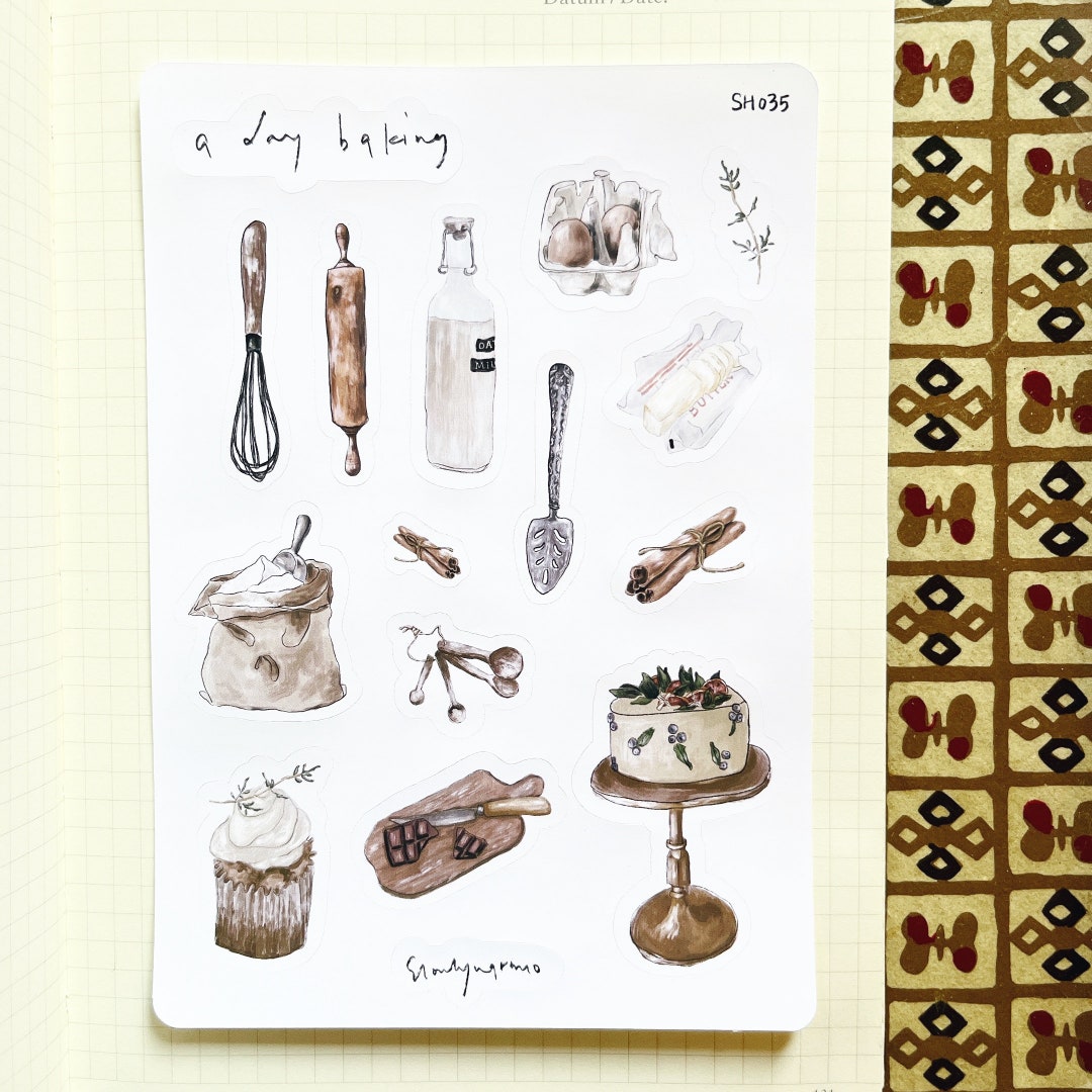 A Day Baking Aesthetic Sticker Sheet, Baking Lover Stickers, Gift for ...