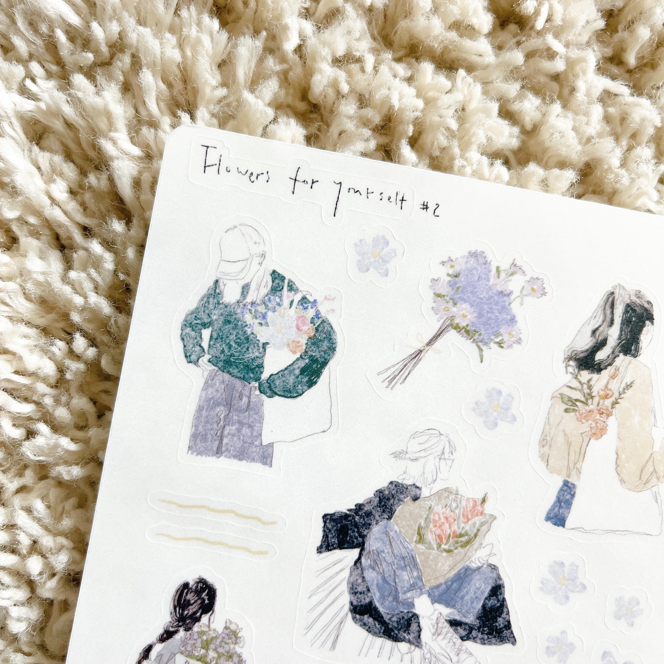Flowers for Yourself #2, Aesthetic Transparent Sticker Sheet, Bujo ...