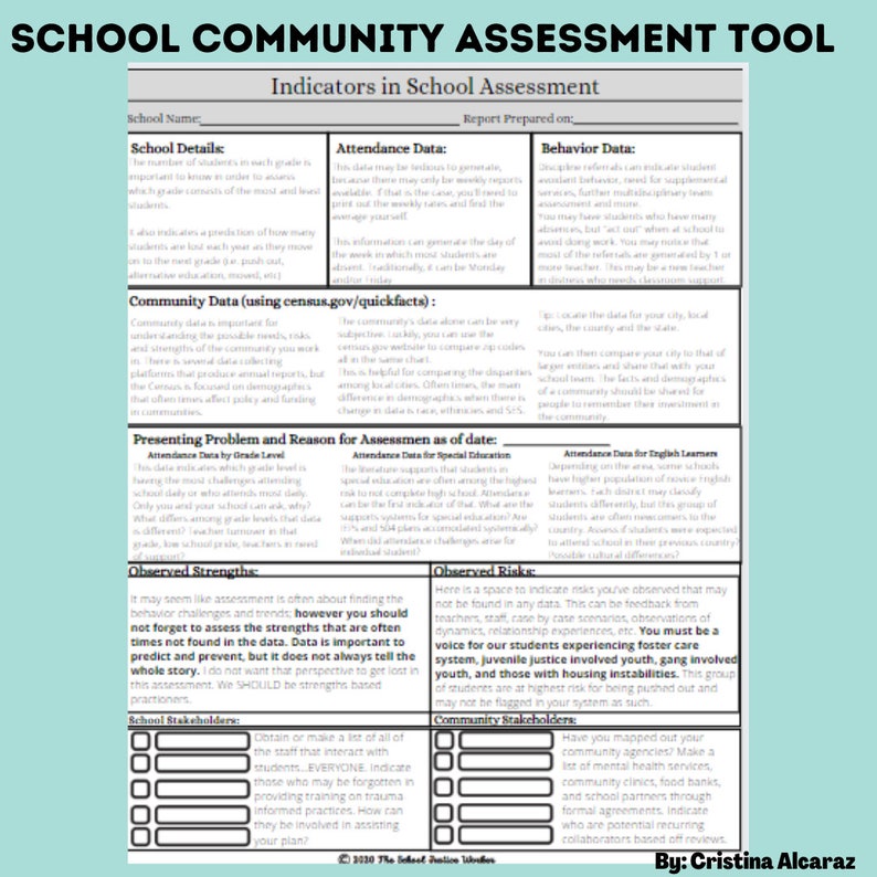 School Community Assessment Tool for School Social Workers, School ...