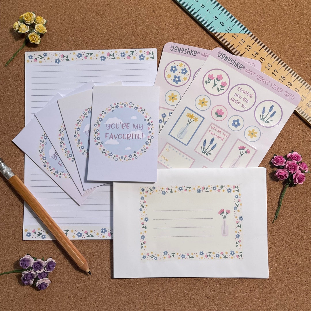 Happy Flowers Letter Writing Set Note Paper, Stationery, Pen Pal Set ...
