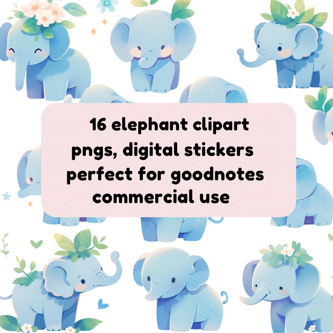 Elephant Safari Clipart Set, PNG Illustrations for Scrapbooking ...