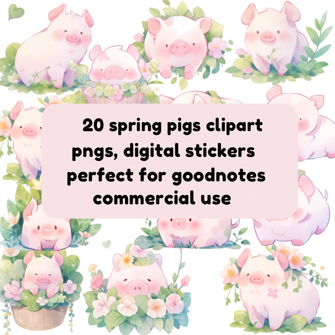 Spring Pig Digital Clipart Pngs - Cute Farm Animals for Scrapbooking ...