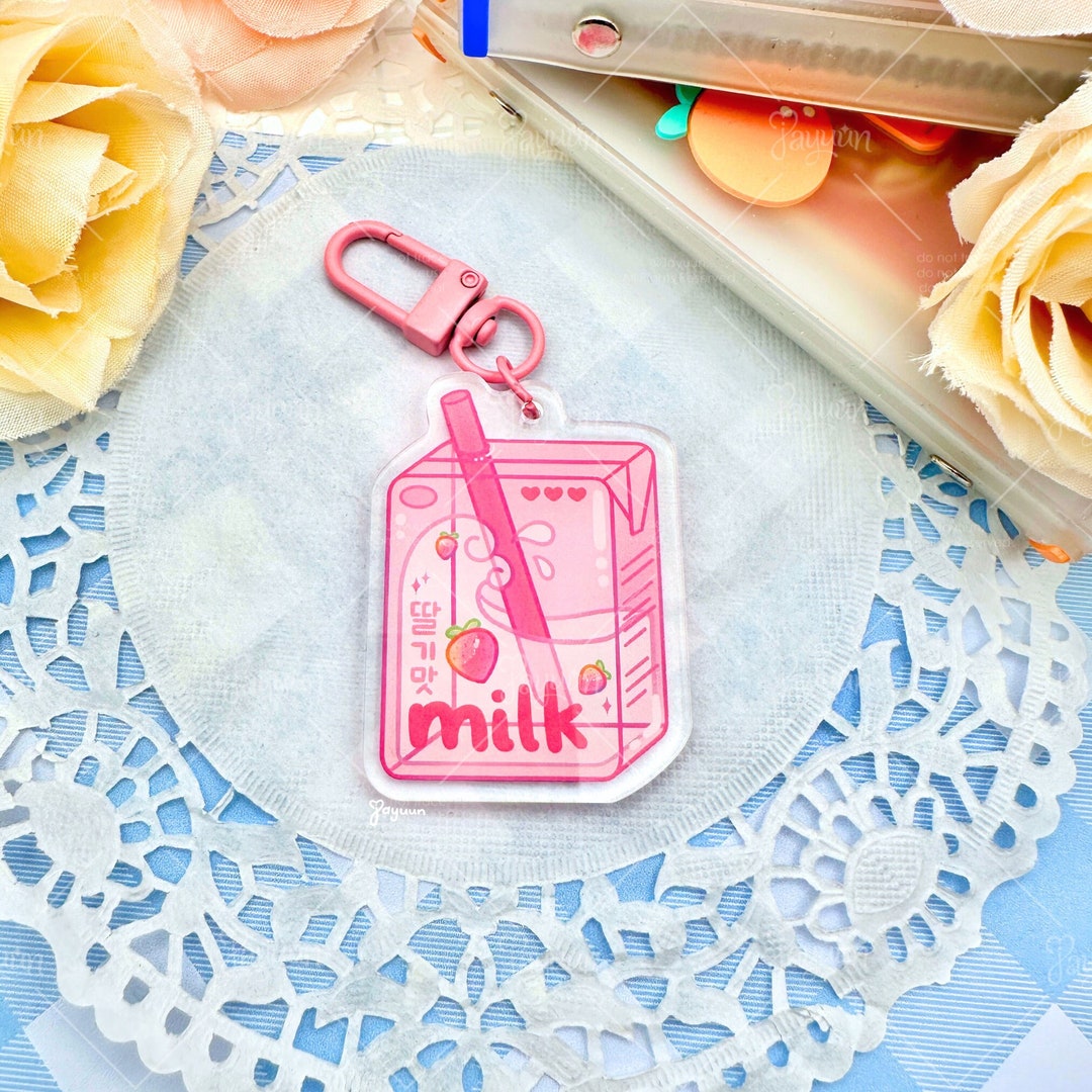 Cute Strawberry Milk Carton Acrylic Keychain | Regular Banana Choco ...
