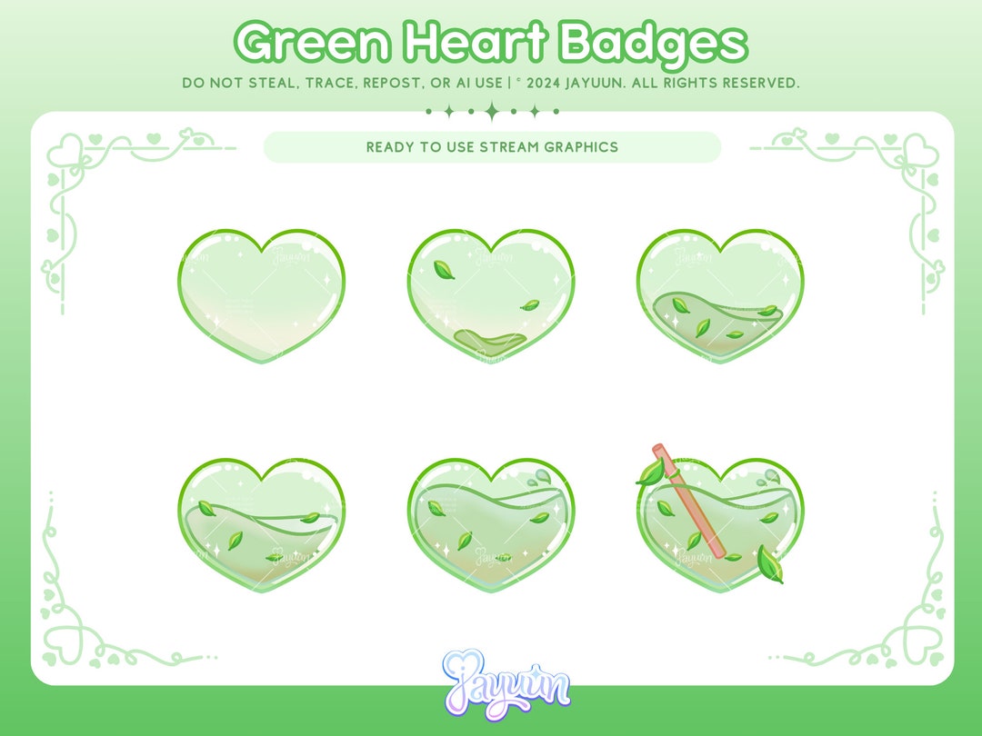 Green Leaf Heart Sub/bit Badges | Affordable Kawaii Vtuber Streamer ...