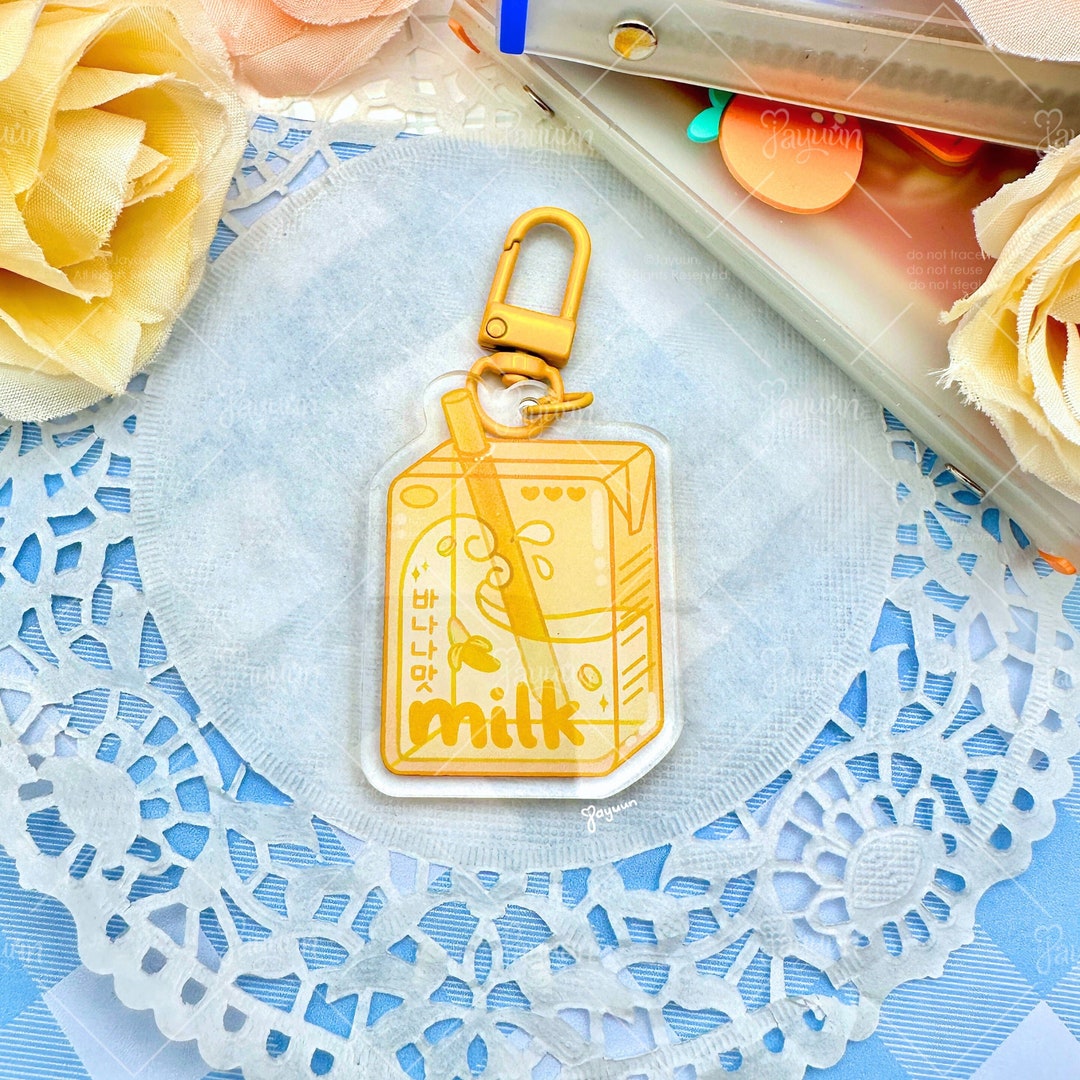 Cute Banana Milk Carton Acrylic Keychain | Strawberry Chocolate ...