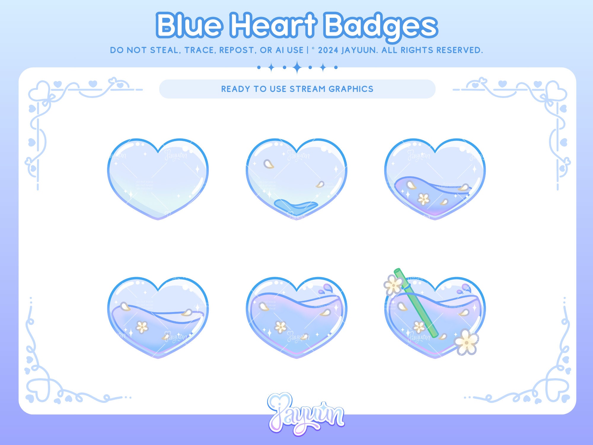 Blue Daisy Heart Sub/bit Badges | Affordable Kawaii Vtuber Streamer ...