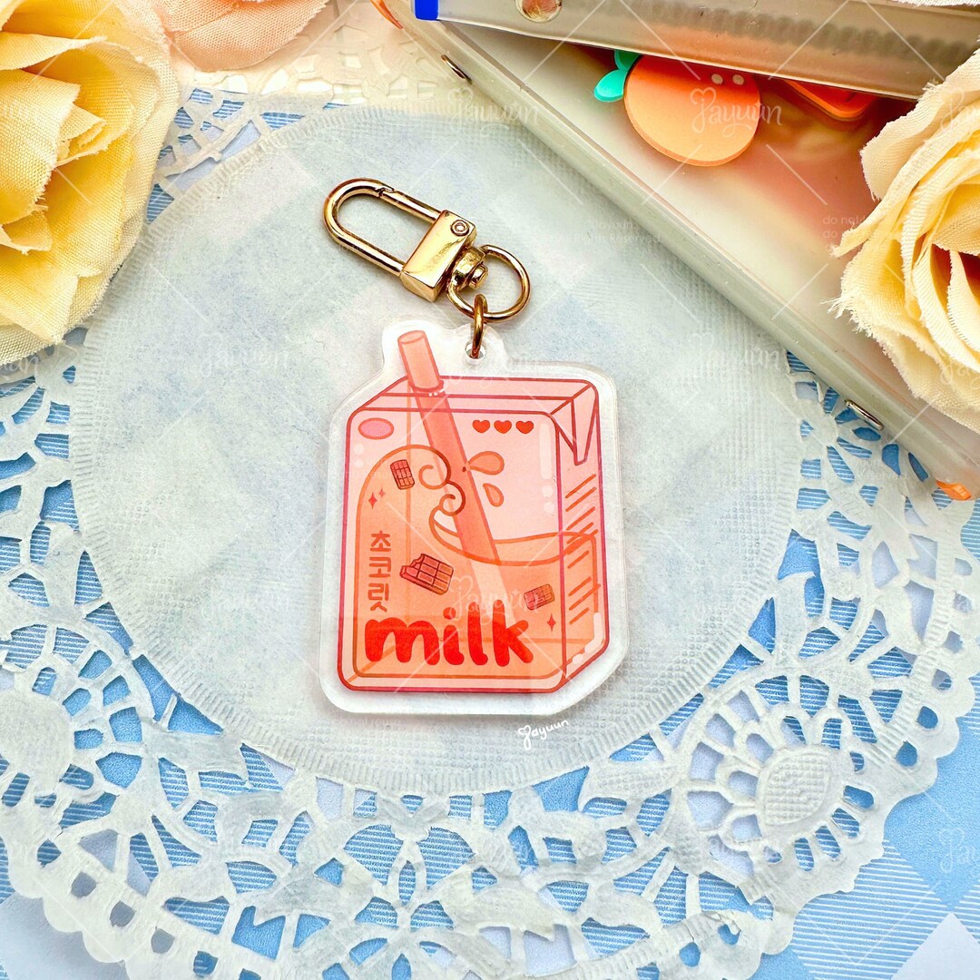 Cute Chocolate Milk Carton Acrylic Keychain | Strawberry Banana OG ...