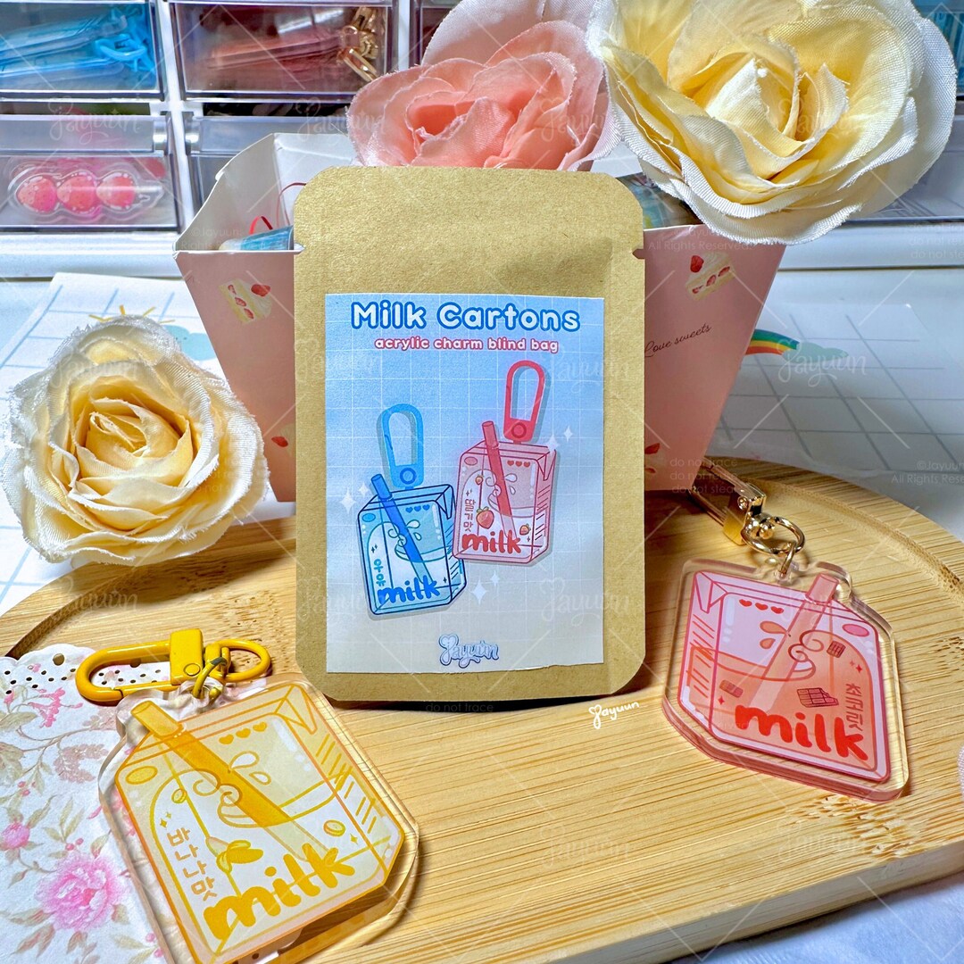 Milk Carton Acrylic Charm Gacha Mystery Bag | Random Lucky Grab | Cute ...