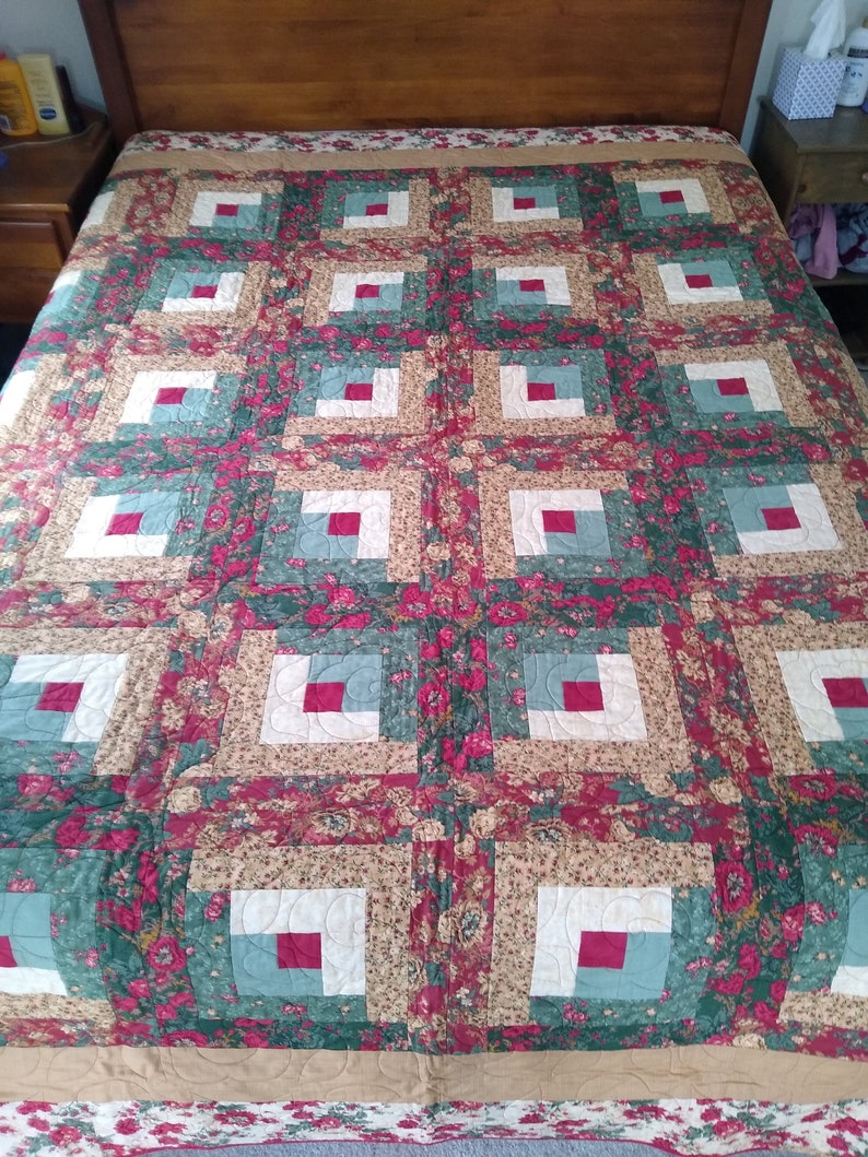 Log Cabin Roses Queen Size Bed Quilt - Etsy