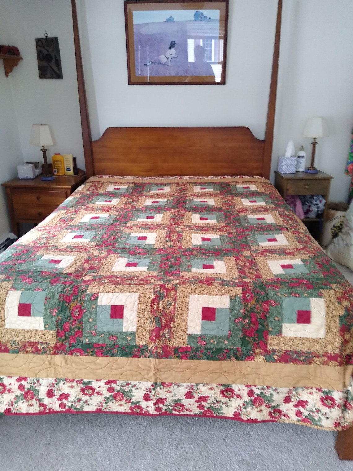 Log Cabin Roses Queen Size Bed Quilt - Etsy