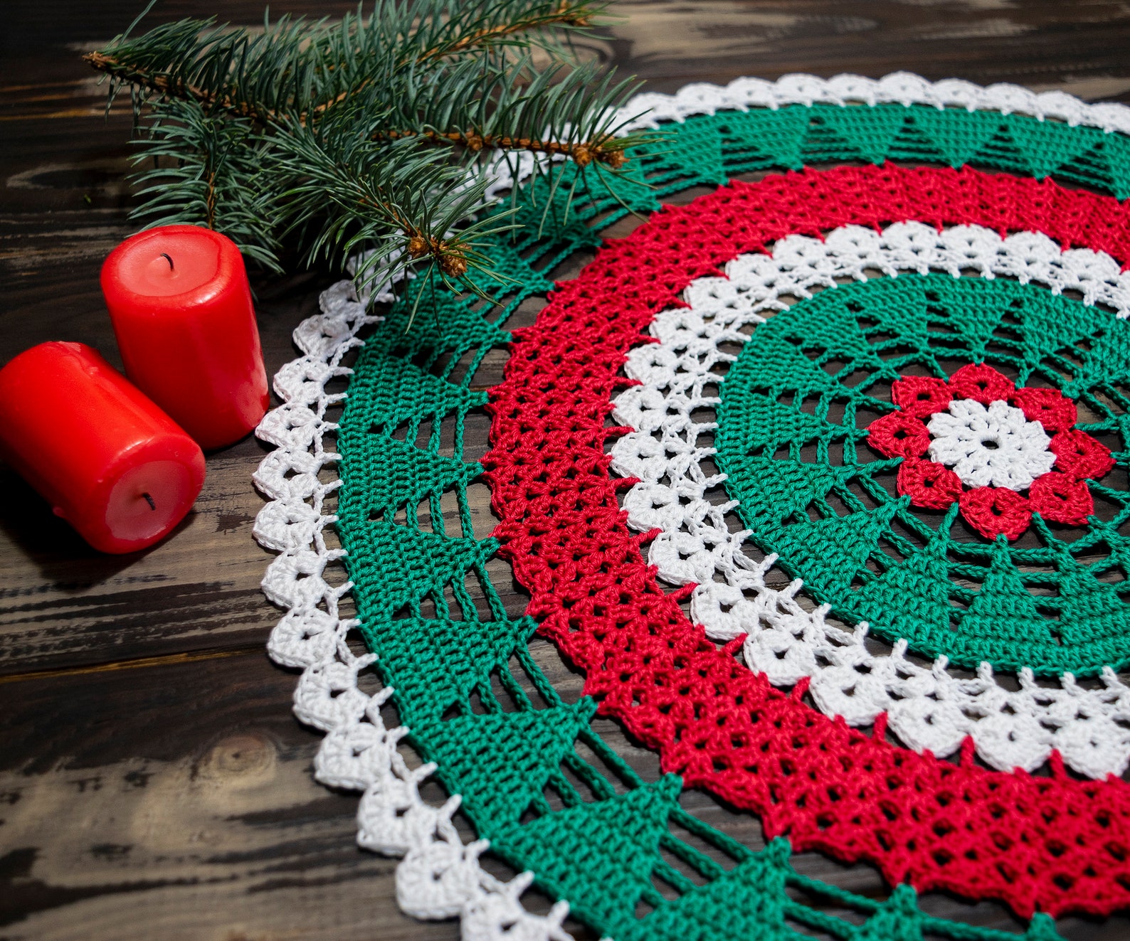 Big Crochet Christmas Doily With Christmas Trees - Etsy