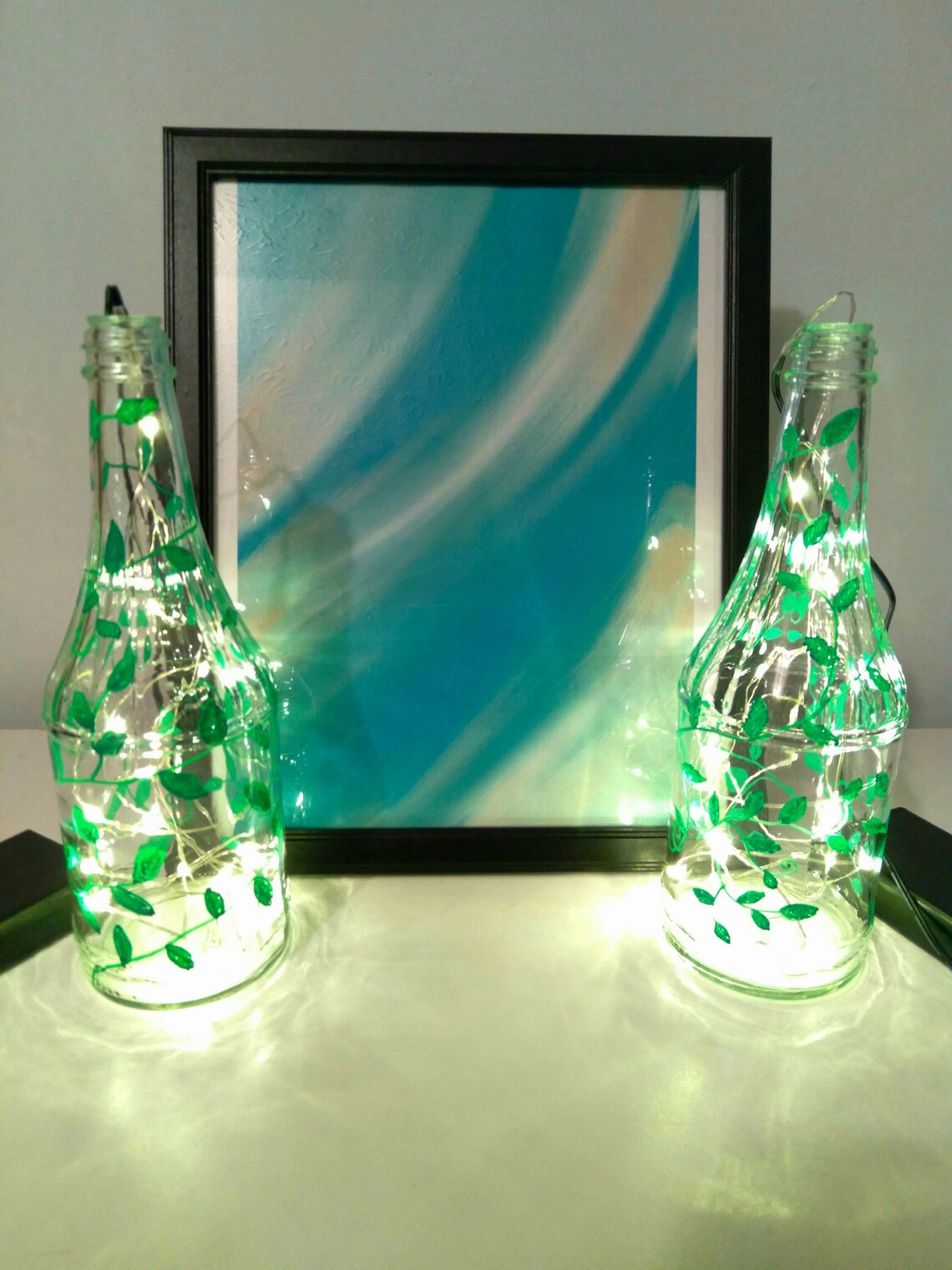 Cottagecore Leafy Vine Bottle Hand Painted Fairy Light | Etsy