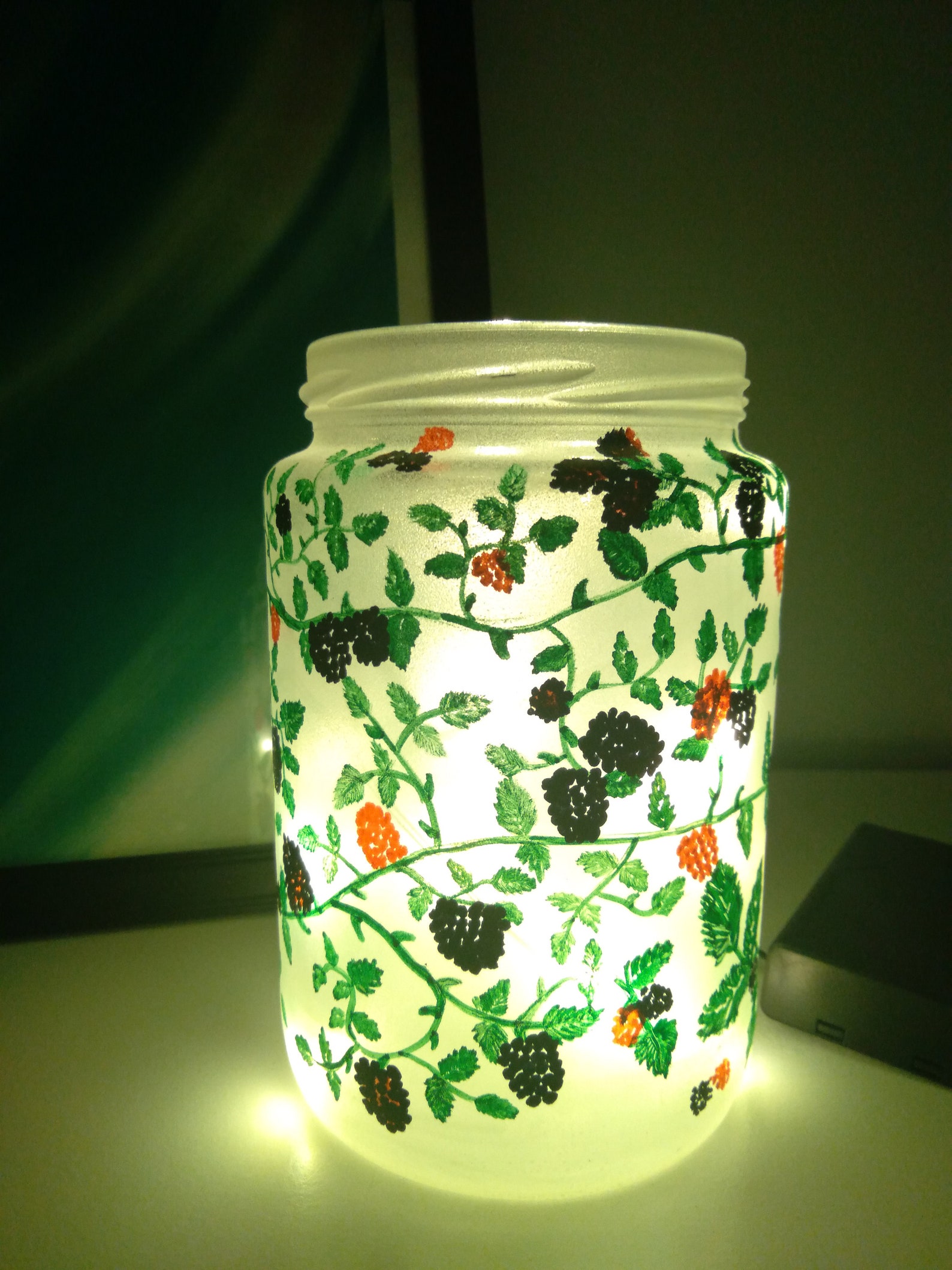 Cottagecore Blackberry Frosted Hand Painted Fairy Light Upcycled Glass ...