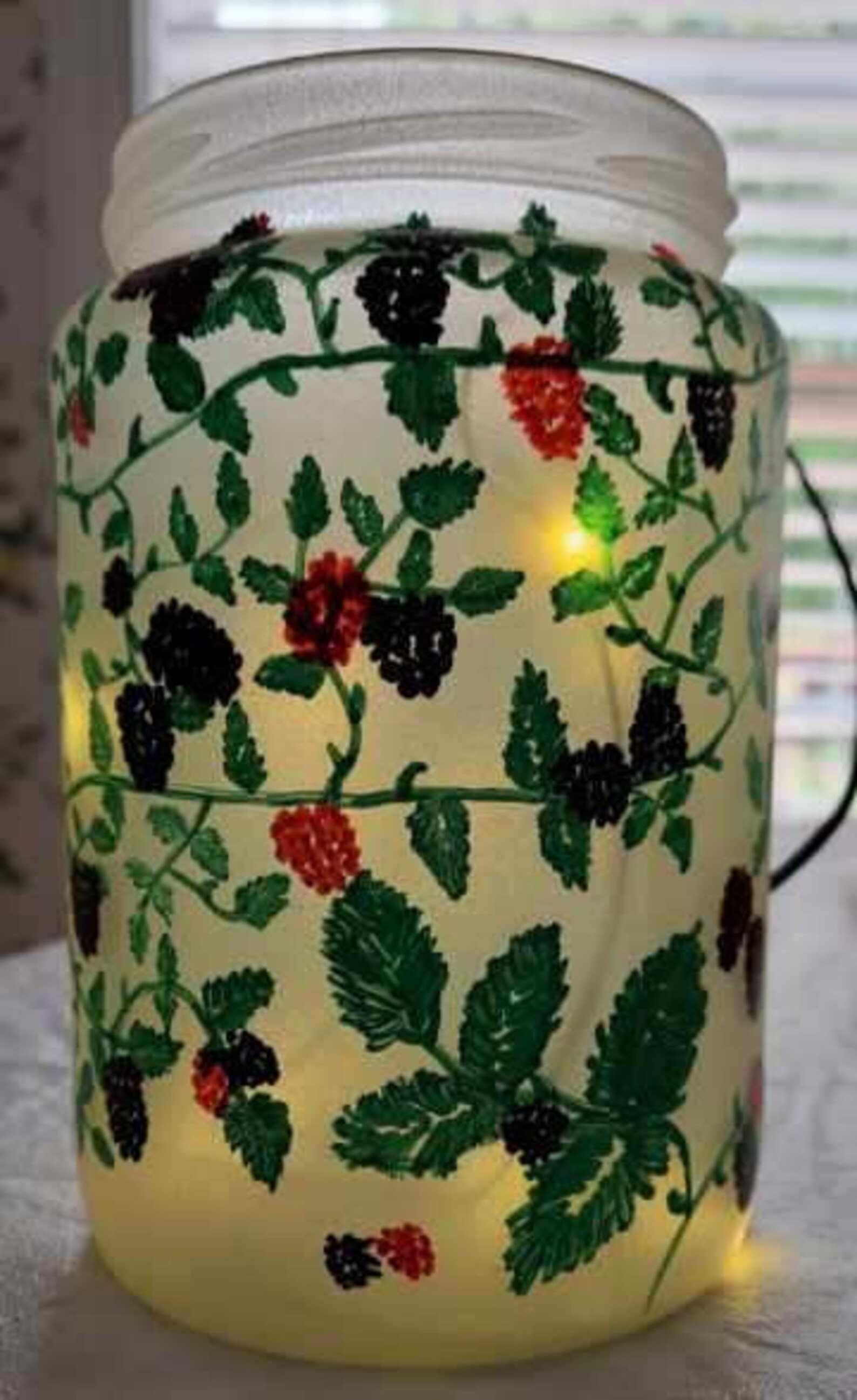 Cottagecore Blackberry Frosted Hand Painted Fairy Light Upcycled Glass ...