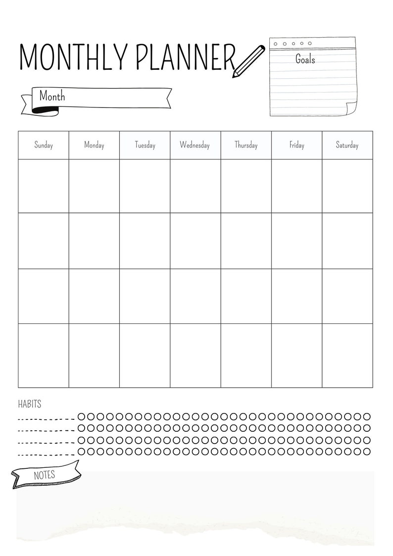 Monthly Planner (undated) | Digital PDF | Digital PNG | Instant ...