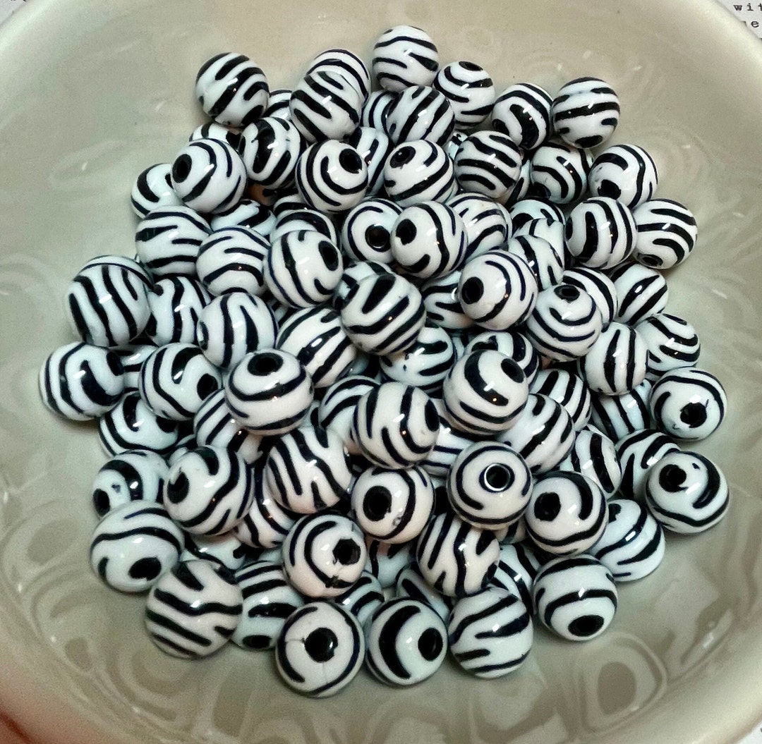 10mm-black and White Zebra Beads. 10 Count Bubblegum Beads, Chunky ...
