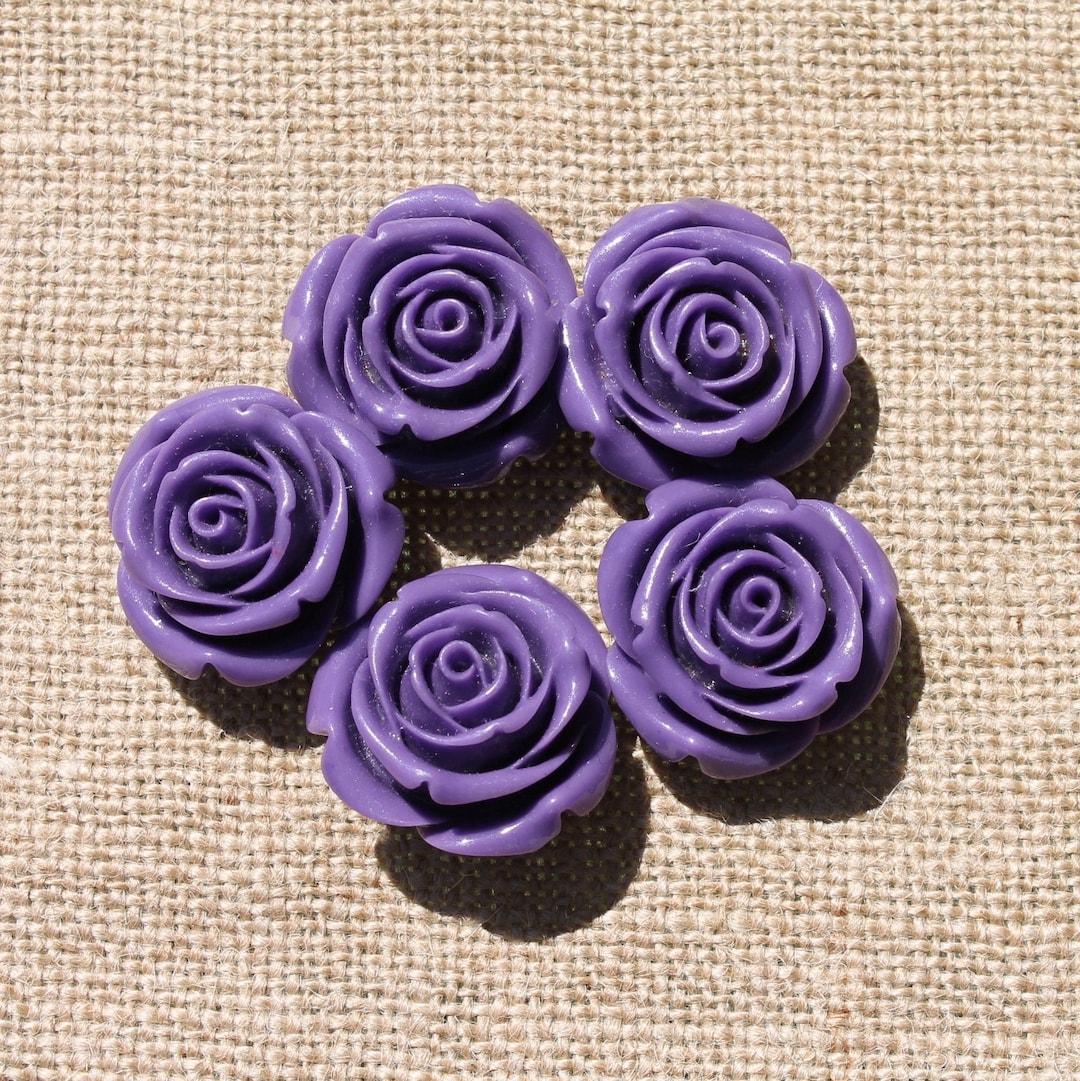 30 Mm Purple Rose Resin Flower Bead, Rose Focal Bead, Resin Purple ...