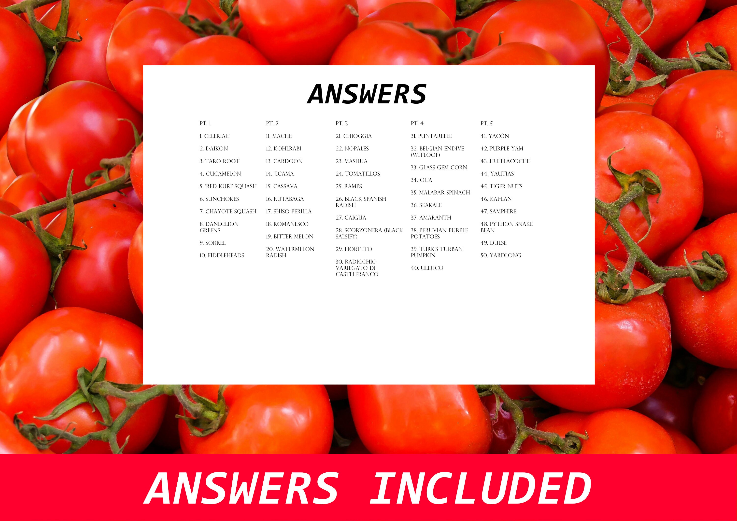 50 Printable UNCOMMON VEGETABLES Picture Quiz, Picture Trivia, Party ...