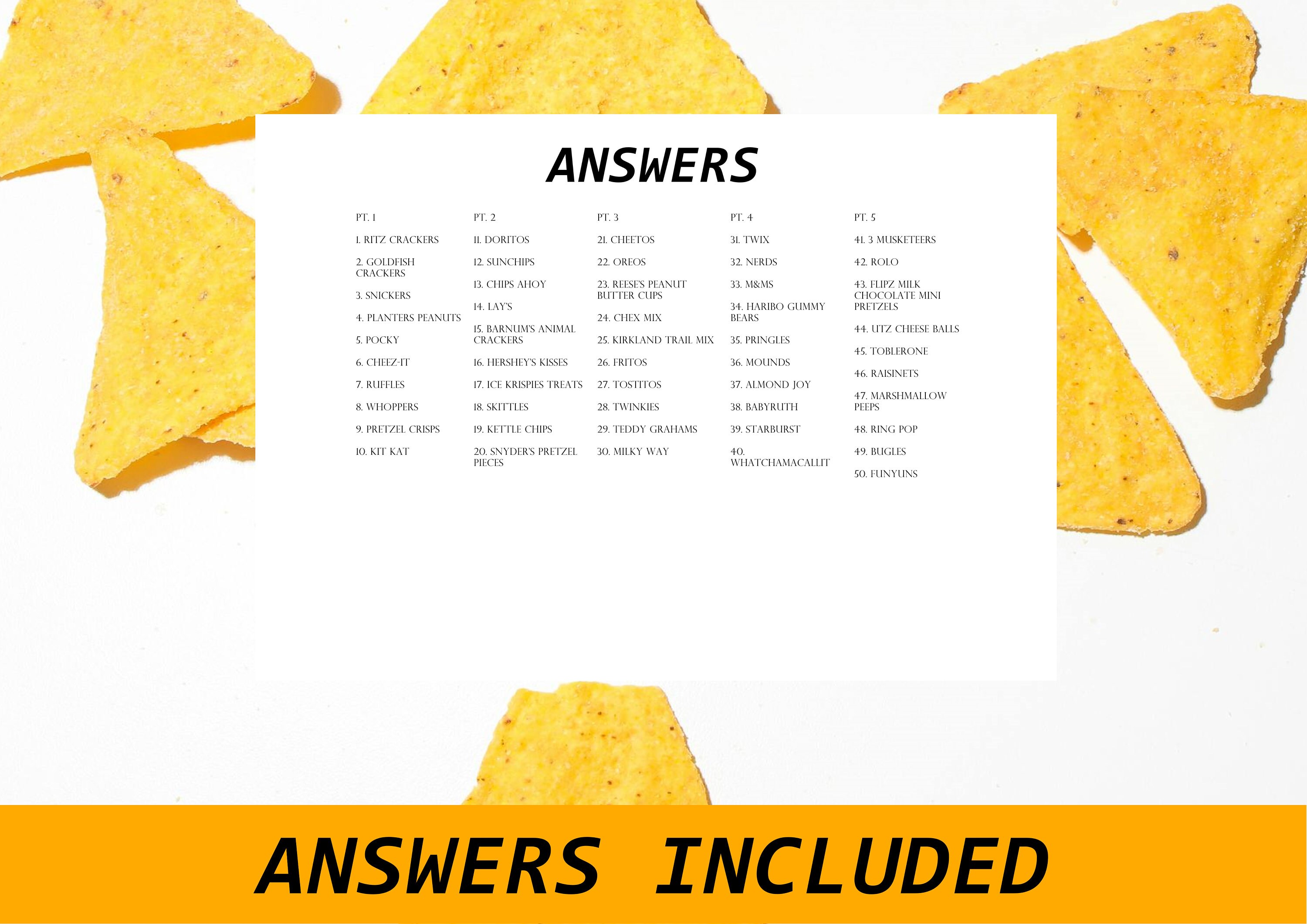 50 Printable POPULAR SNACKS Picture Quiz, Picture Trivia, Party Game ...