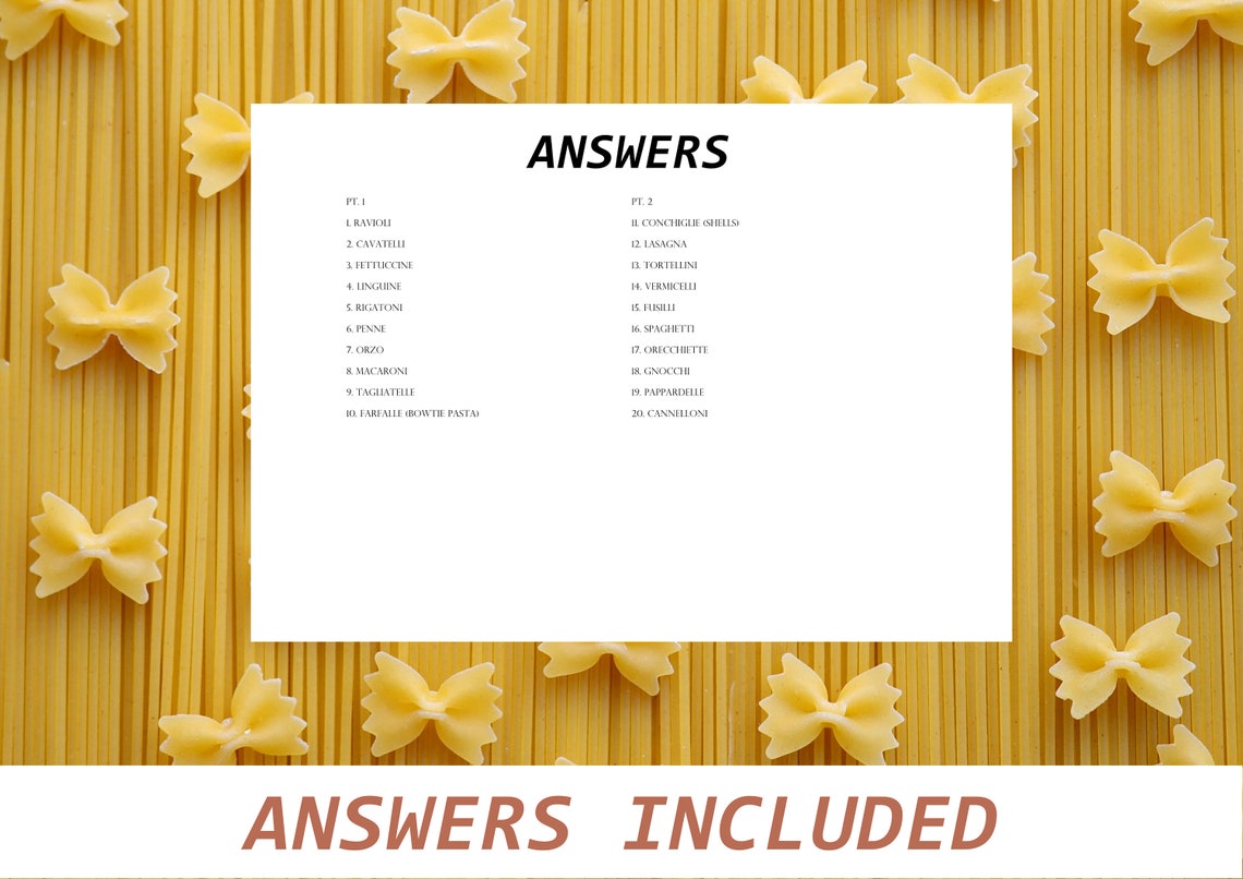 20 Printable Pasta Types Picture Quiz, Picture Trivia, Party Game ...