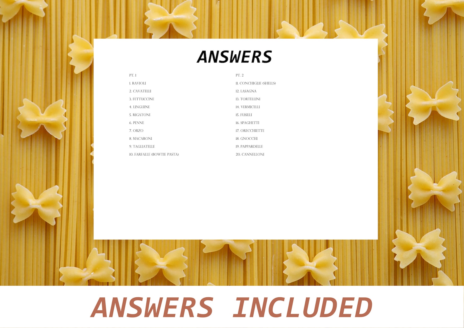 20 Printable Pasta Types Picture Quiz, Picture Trivia, Party Game ...