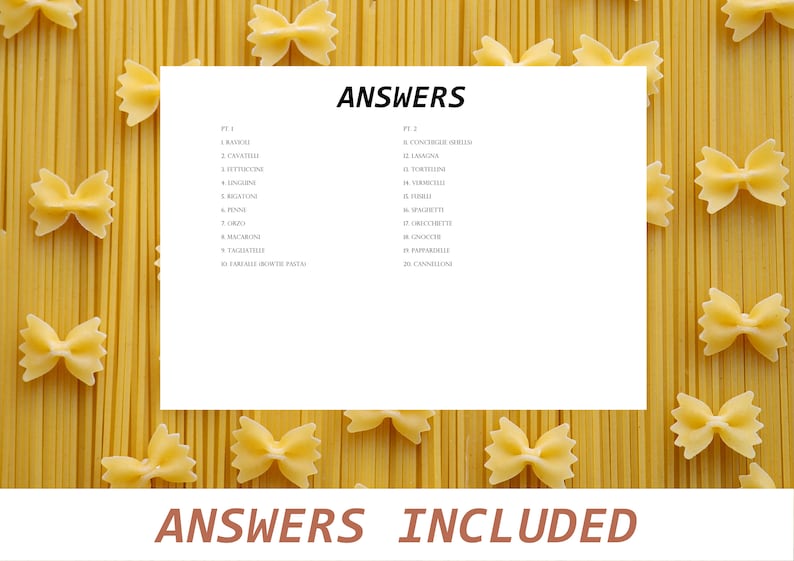 20 Printable Pasta Types Picture Quiz, Picture Trivia, Party Game ...