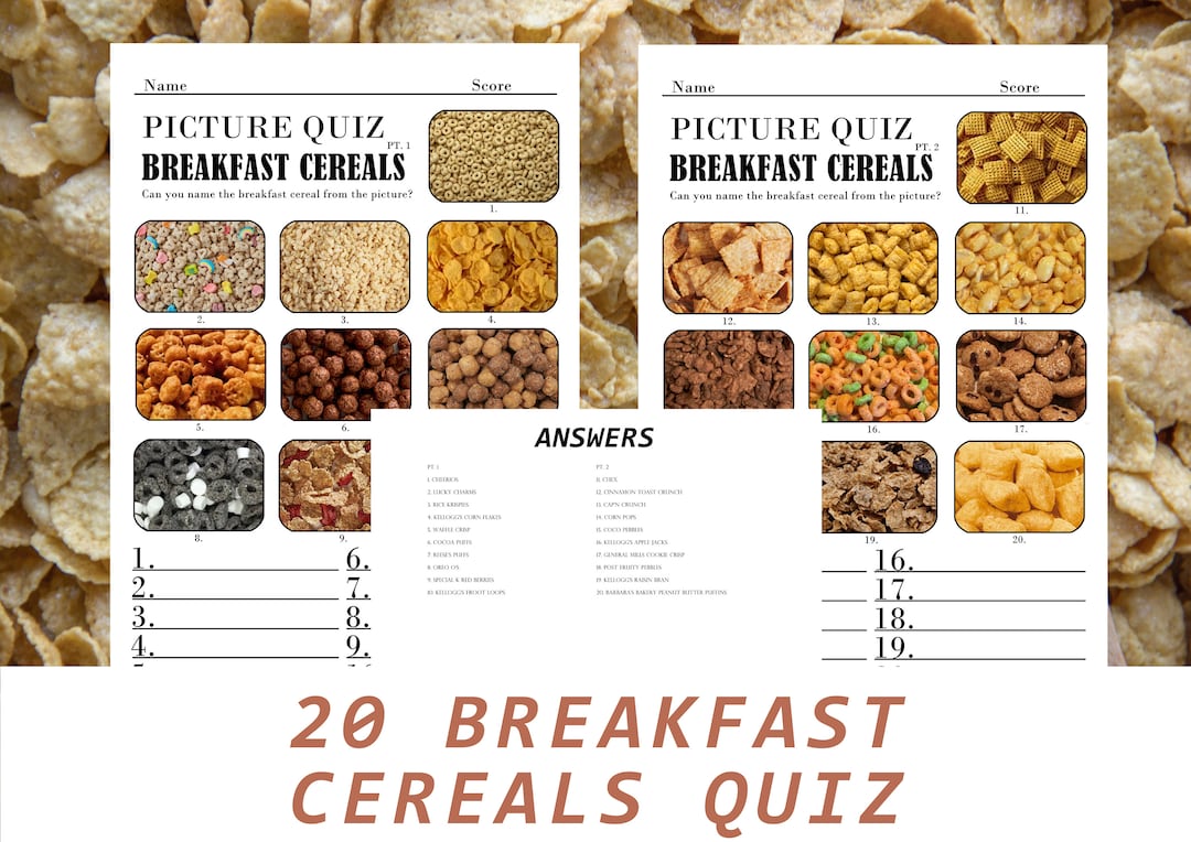 20 Printable Breakfast Cereals Picture Quiz, Picture Trivia, Party Game ...