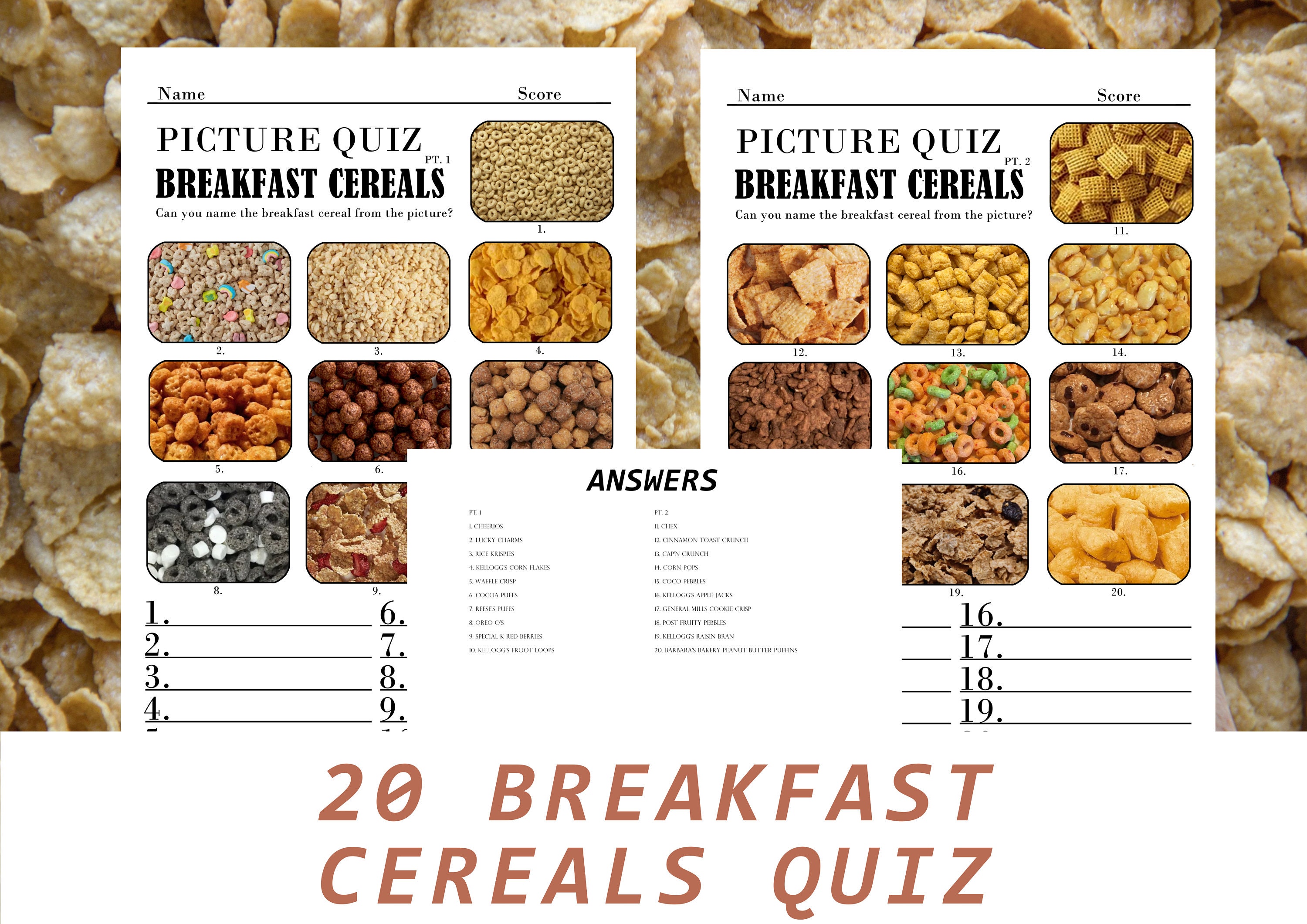 20 Printable Breakfast Cereals Picture Quiz, Picture Trivia, Party Game ...
