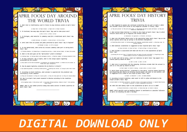 April Fools' Day Trivia Quiz, Easter Party Game, Trivia Questions ...