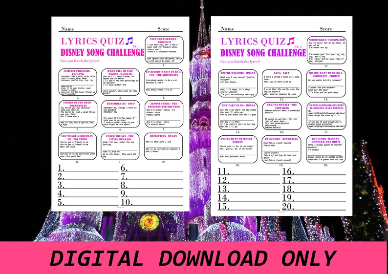 Dis'ney Songs Finish the Lyrics Music Trivia | 40 Questions | Musical ...