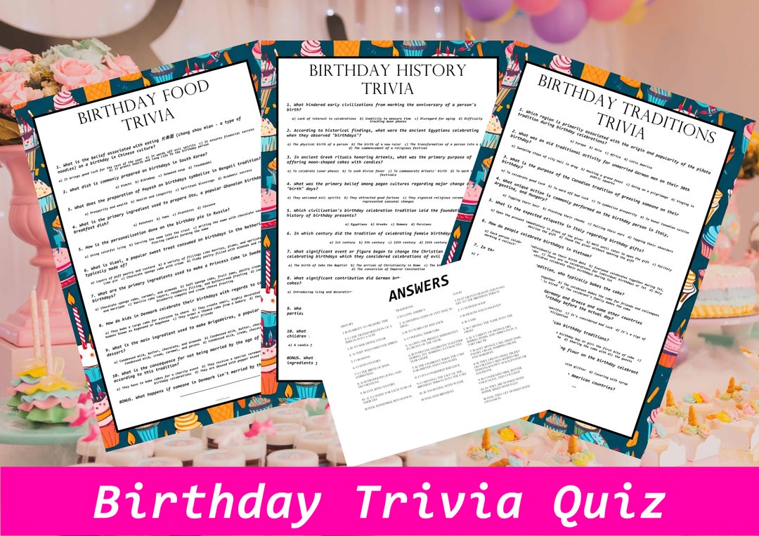 Birthday Trivia Quiz, Birthday Party Game, Trivia Questions, Birthday ...