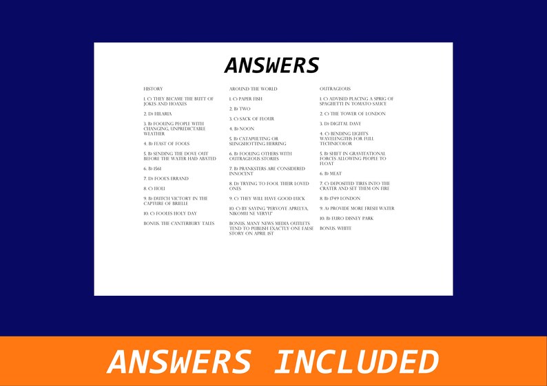 April Fools' Day Trivia Quiz, Easter Party Game, Trivia Questions ...