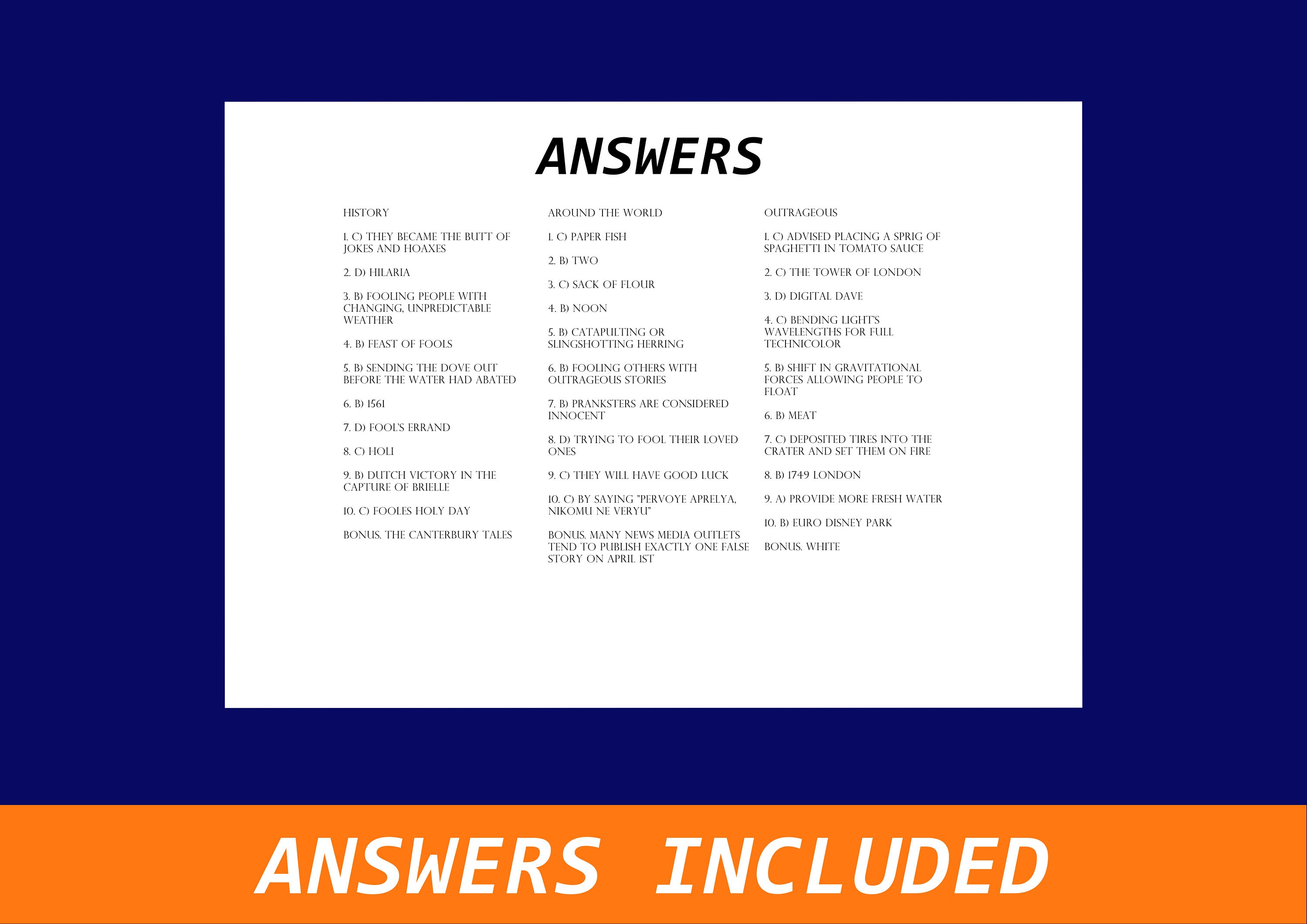 April Fools' Day Trivia Quiz, Easter Party Game, Trivia Questions ...