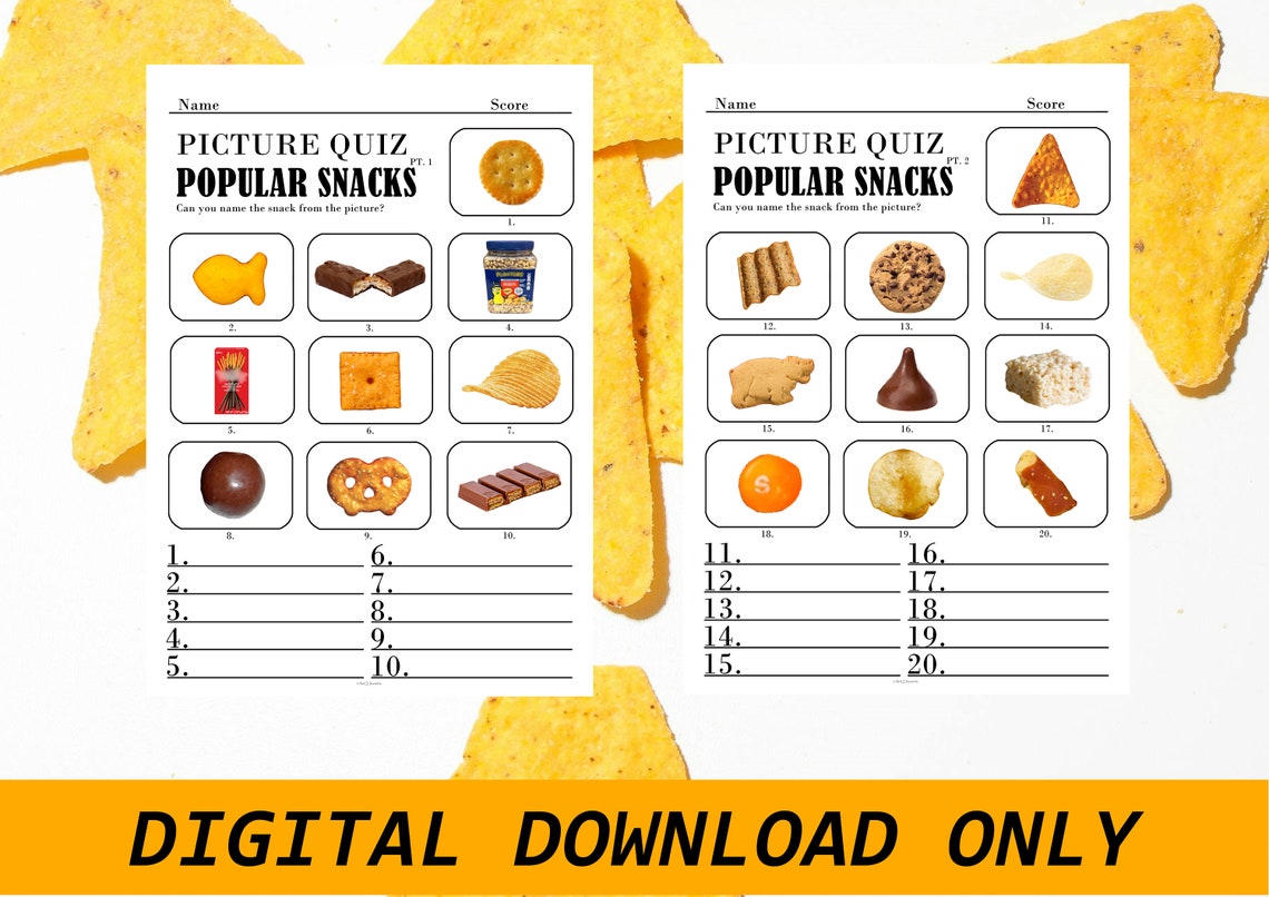 50 Printable POPULAR SNACKS Picture Quiz, Picture Trivia, Party Game ...