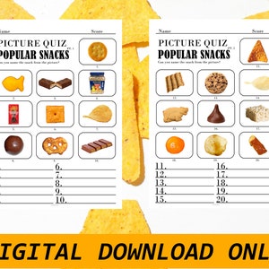 50 Printable POPULAR SNACKS Picture Quiz, Picture Trivia, Party Game ...