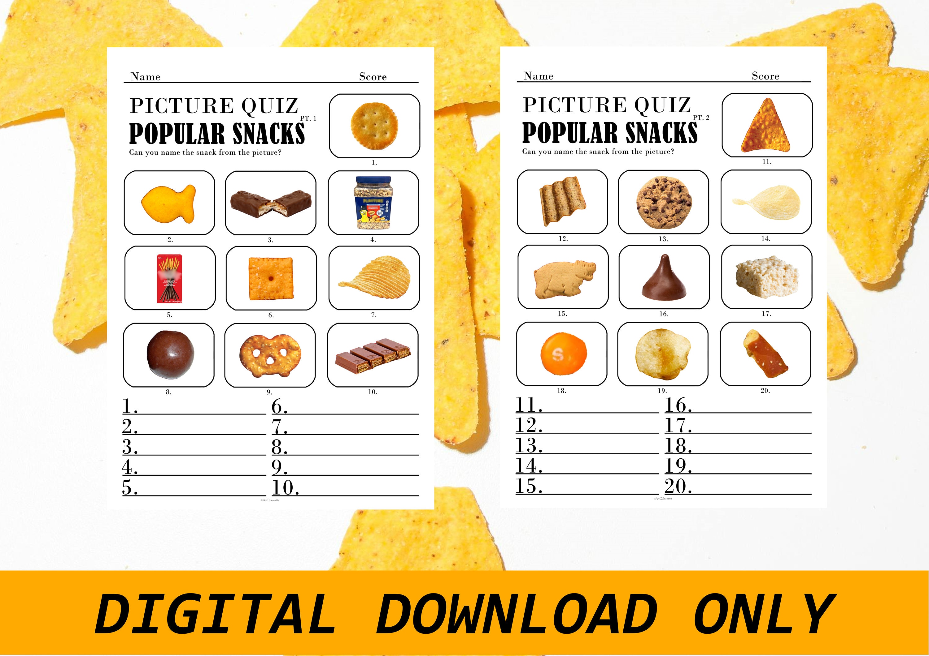 50 Printable POPULAR SNACKS Picture Quiz, Picture Trivia, Party Game ...