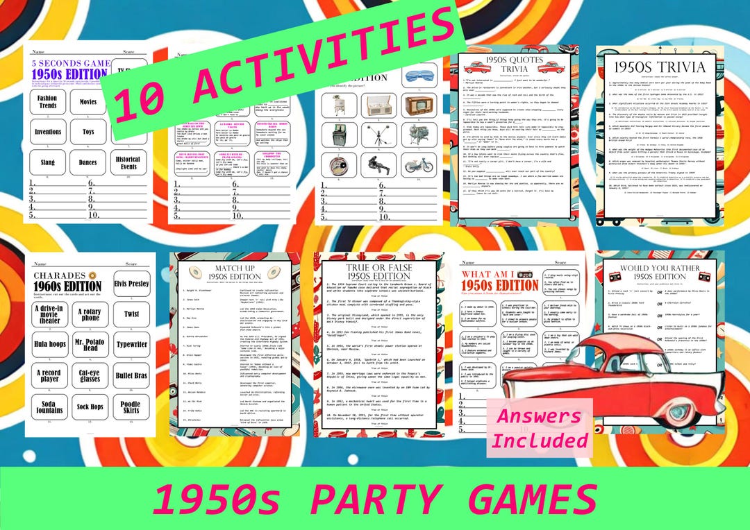 50s Trivia Quiz, 50s Party Game, 1950s Questions, 50s Themed Party ...