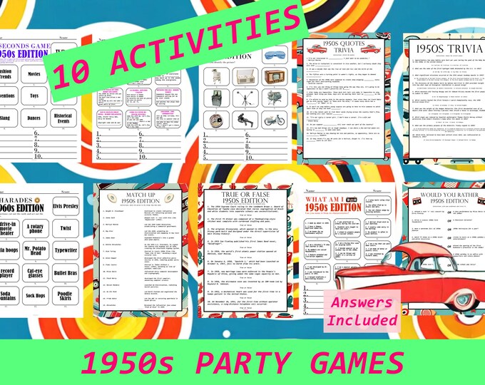 3 1950s Downloads 1950s Bingo, Treasure Hunt Puzzles, Party Game Sheets ...