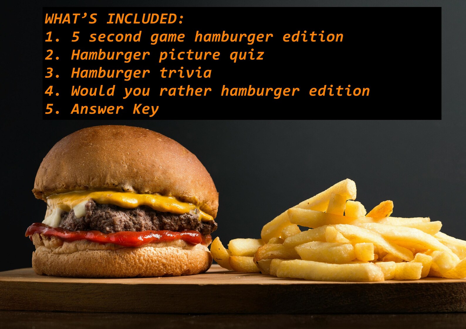 Hamburger Trivia Quiz, Food Party Game, Trivia Questions, Hamburger ...