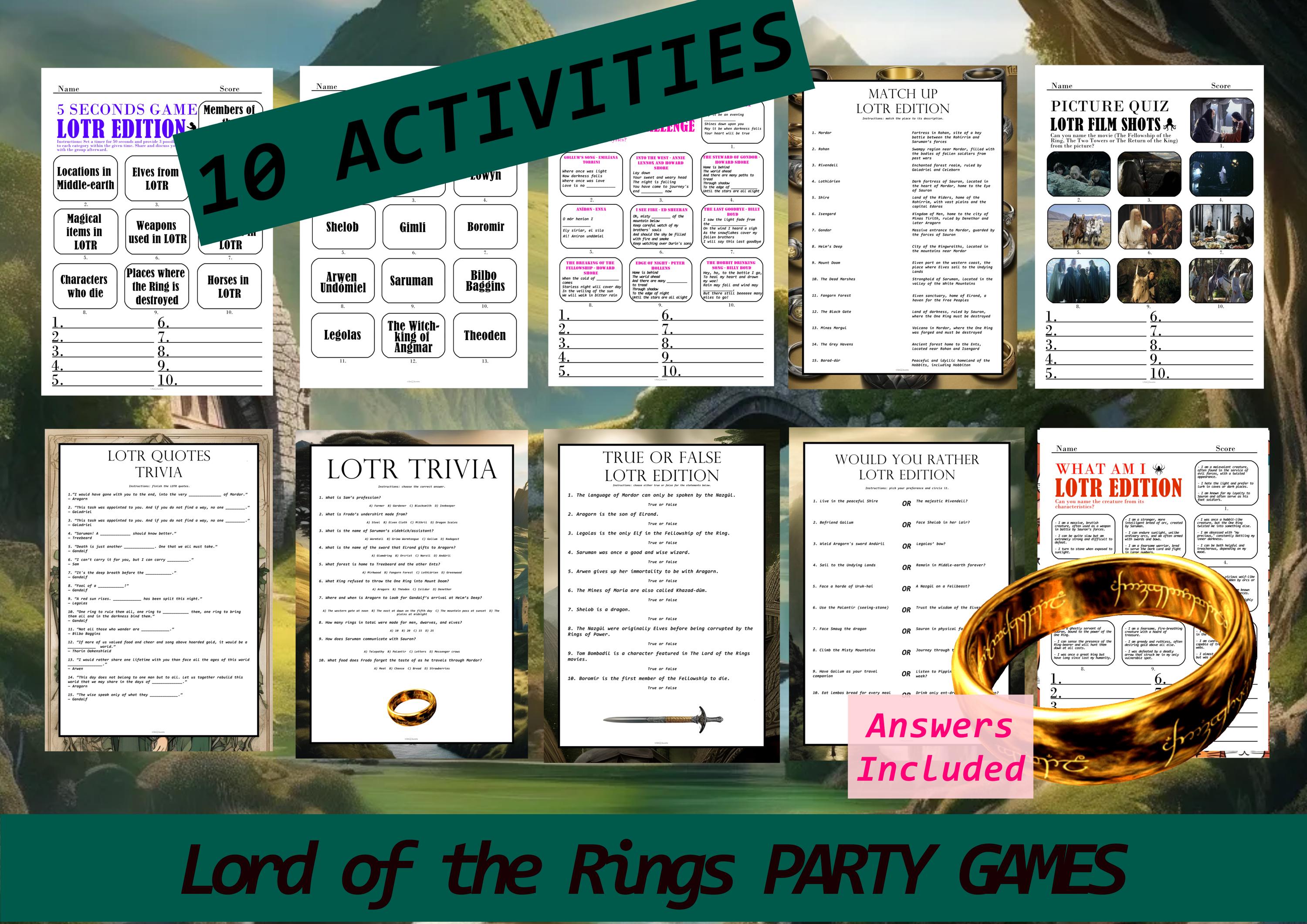 LOTR Trivia Quiz, LOTR Party Game, Wizard Questions, Magic Themed Party ...