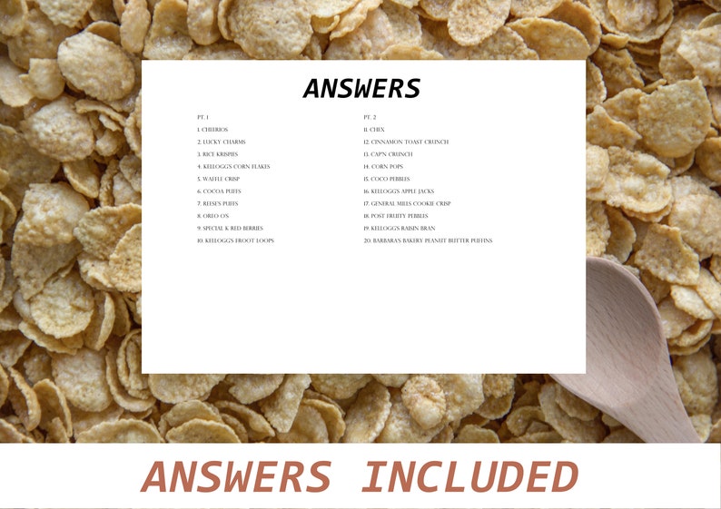 20 Printable Breakfast Cereals Picture Quiz, Picture Trivia, Party Game ...