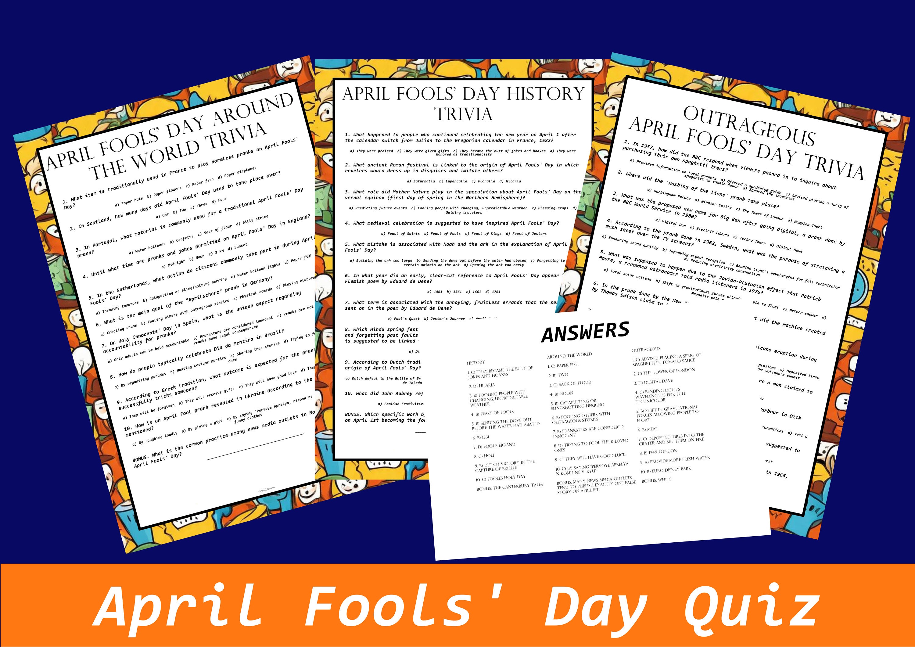 April Fools' Day Trivia Quiz, Easter Party Game, Trivia Questions ...