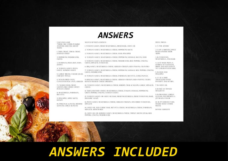 Pizza Trivia Quiz, Food Party Game, Trivia Questions, Pizza Games, Game ...