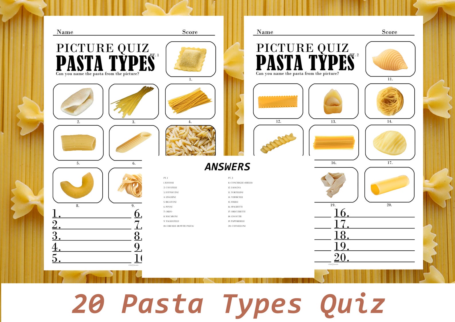 20 Printable Pasta Types Picture Quiz, Picture Trivia, Party Game ...