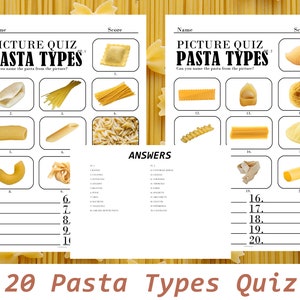 20 Printable Pasta Types Picture Quiz, Picture Trivia, Party Game ...
